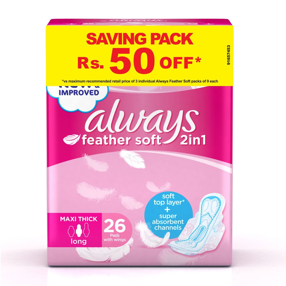 Buy Always Feather Soft 2 in 1 Sanitary Pads Long Trio Pack At Best ...