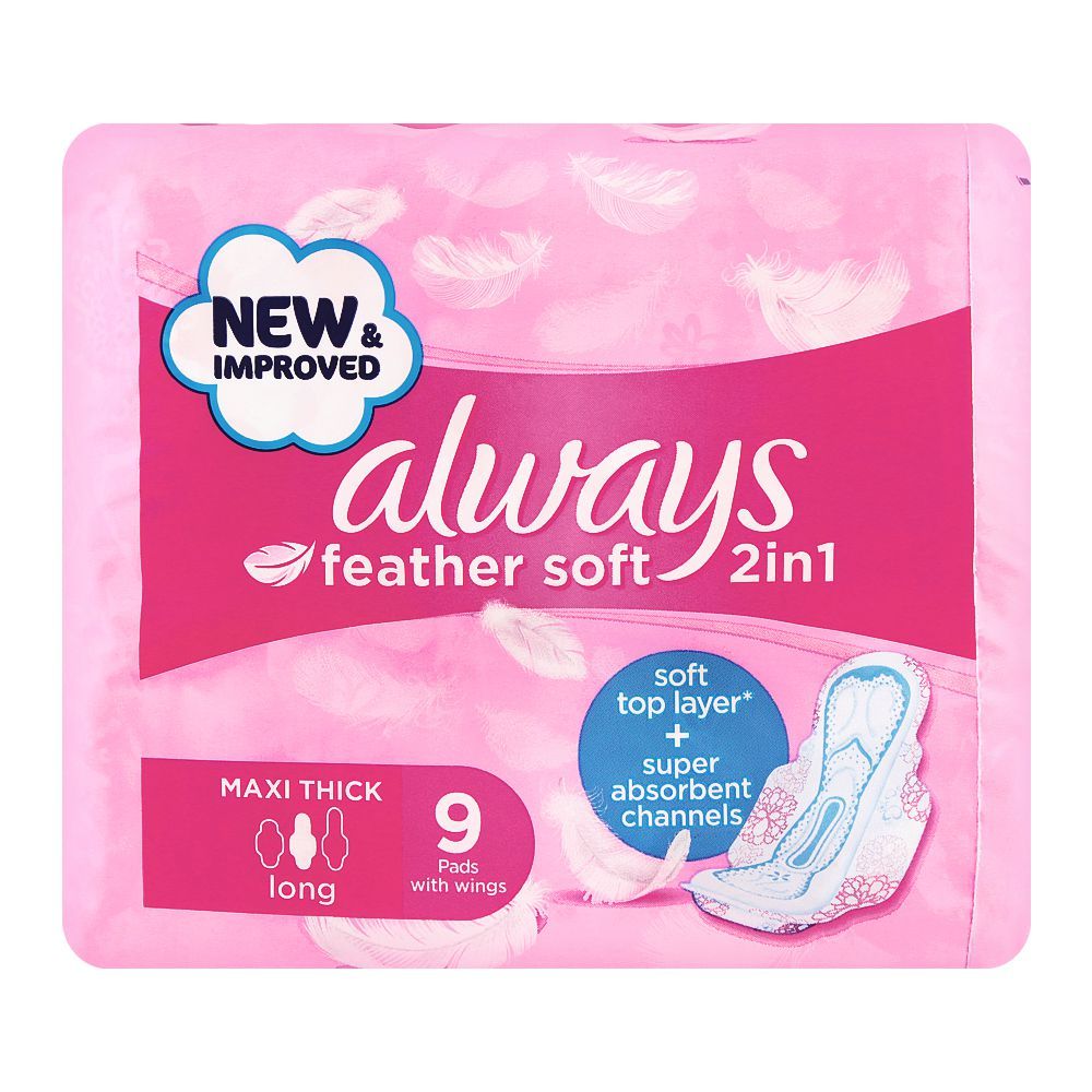 Buy Always Feather Soft 2in1 Sanitary Pads, Long, Single (9 pieces) At ...