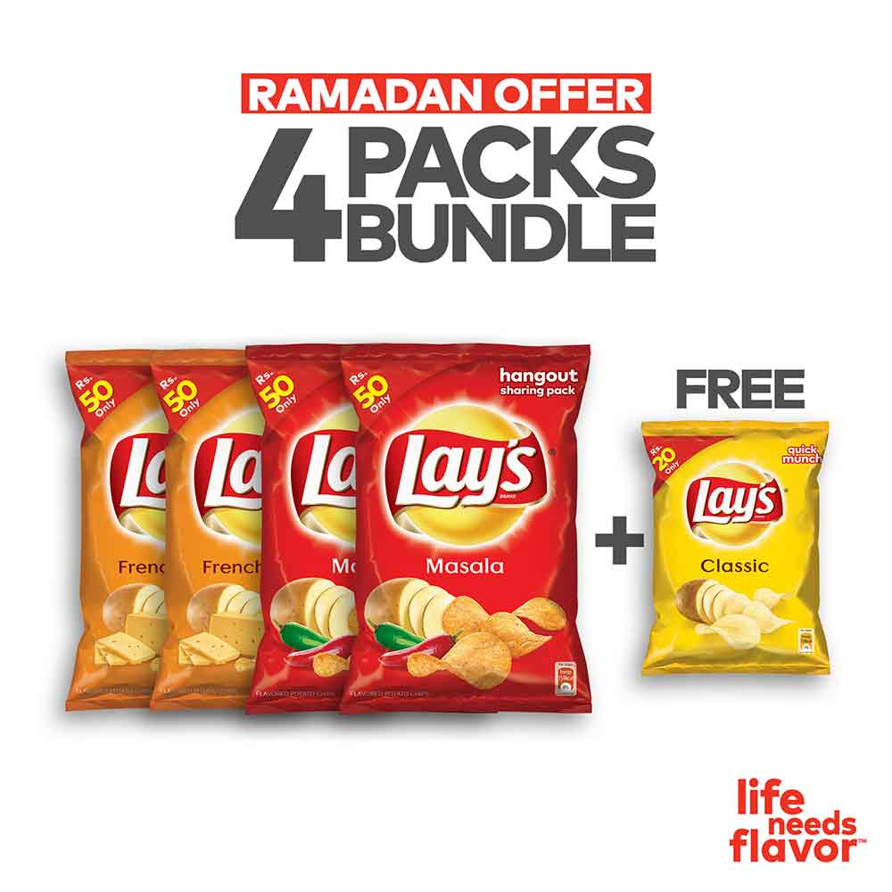 Buy Lays French Cheese 2pcs & Lays Masala 2pcs (Rs:50) + Lays Classic ...