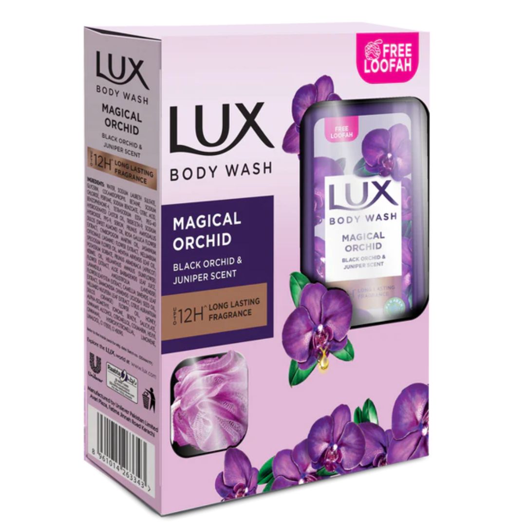Lux Body Wash Magical Orchid & Juniper Scent 250 ml | FREE LOOFAH