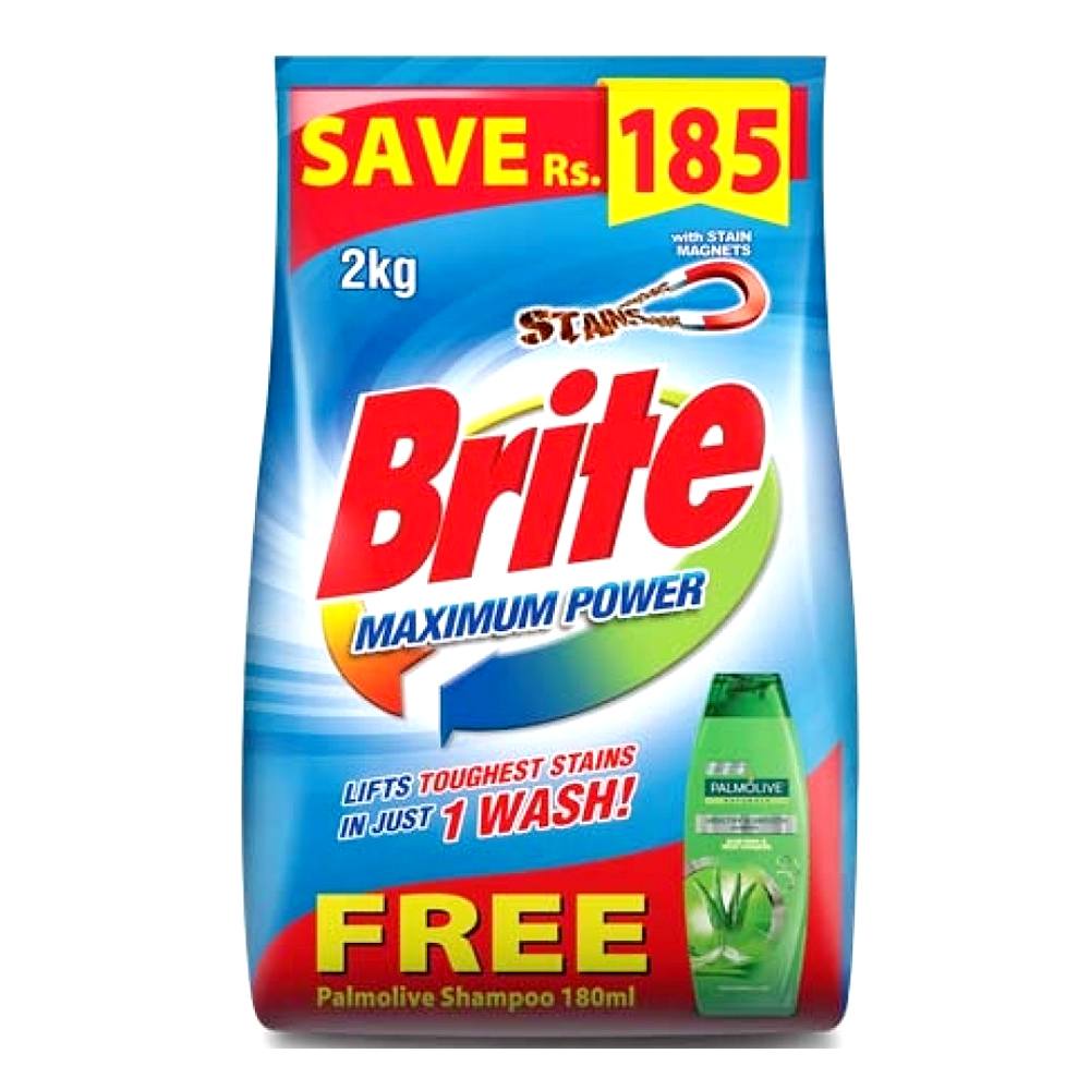Buy Brite Maximum Power Detergent with free 180ml Palmolive Shampoo At Best Price - GrocerApp