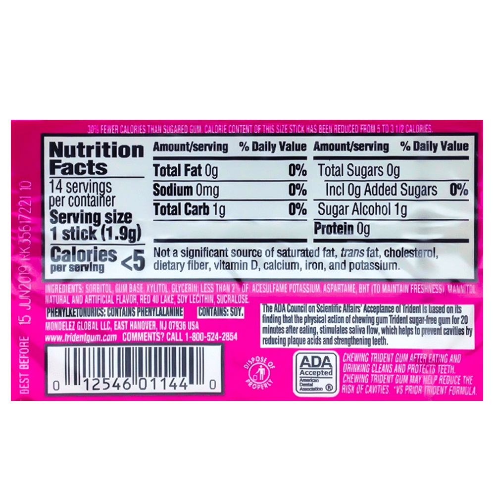 Trident Bubble Gum (Sugar Free Gum)